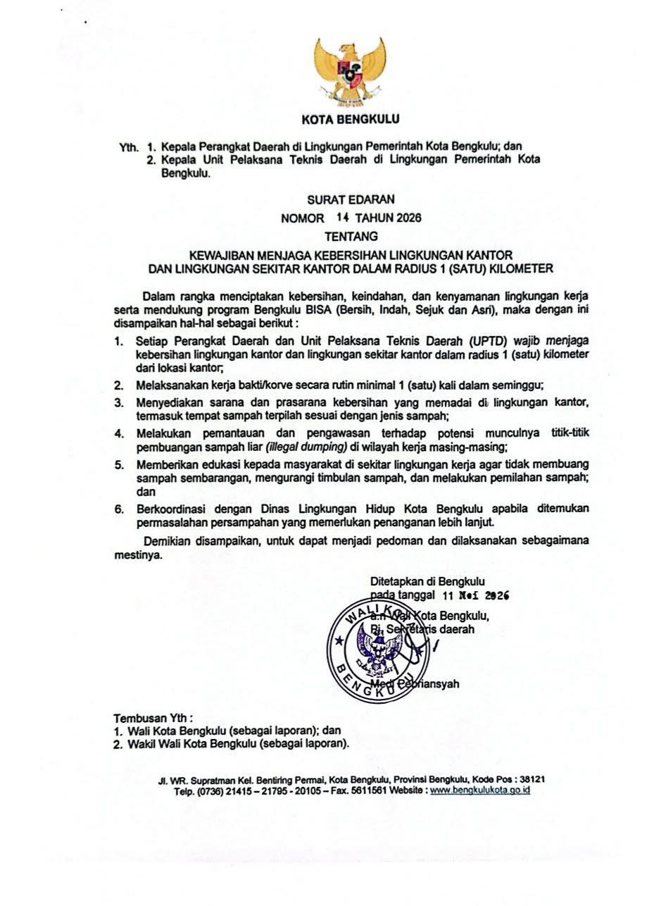 Seluruh OPD di Pemkot Bengkulu Wajib Jaga Lingkungan Kantor hingga ...